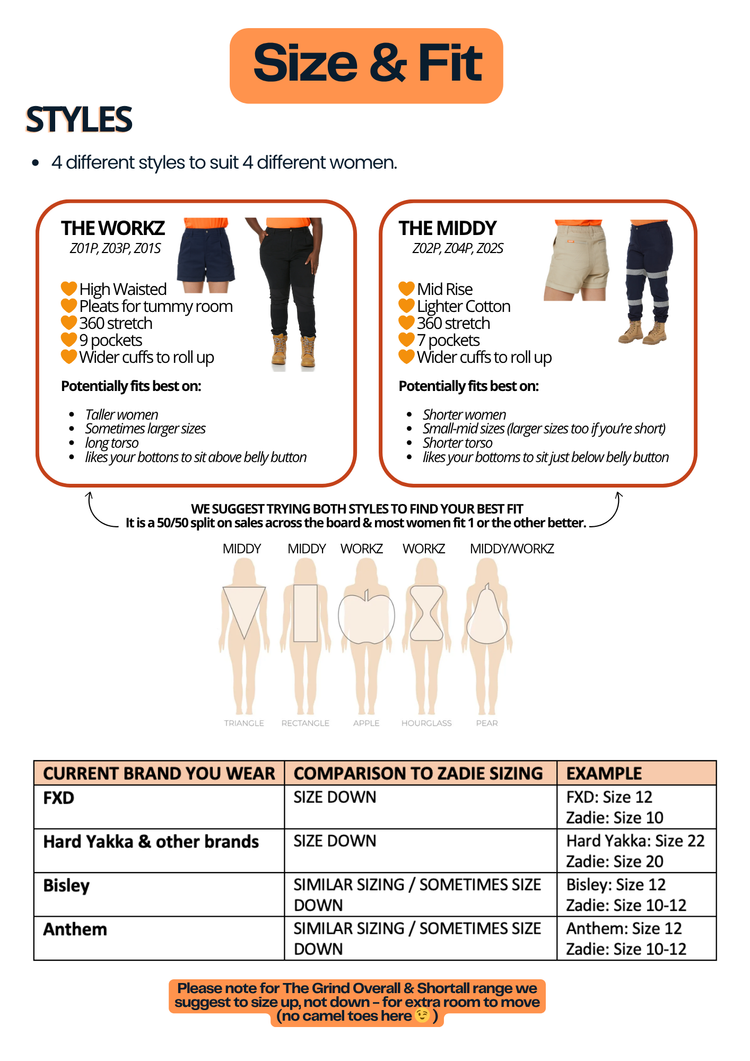Size Guide – Zadie Workwear